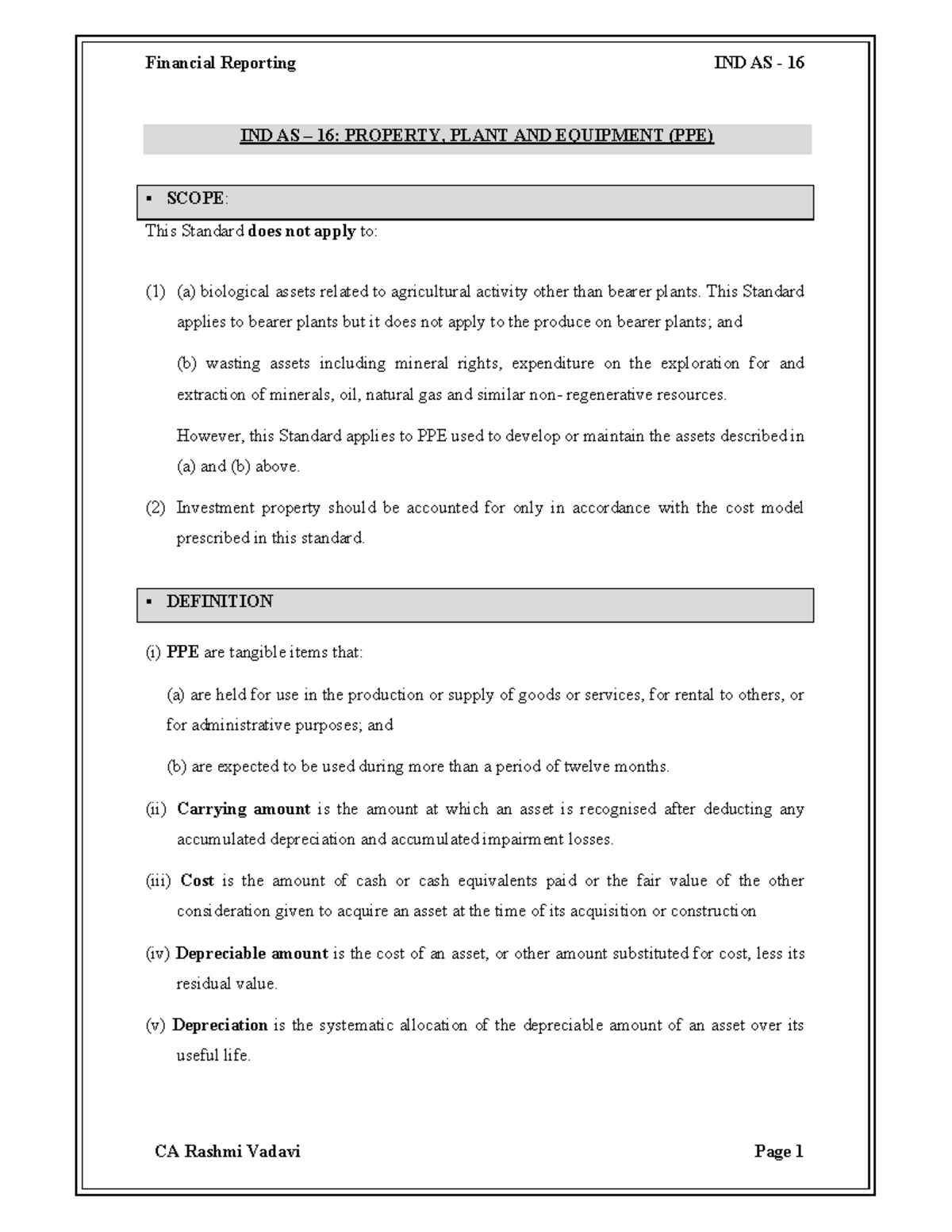 Ind AS 16: Comprehensive Notes on Property, Plant and Equipment - Studocu