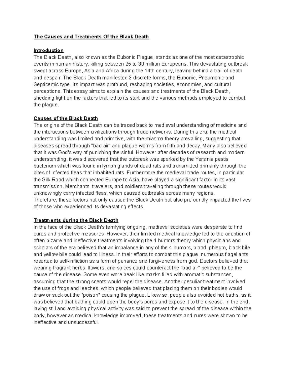 Black Death Causes & Treatments: A Historical Overview (HIST 101) - Studocu