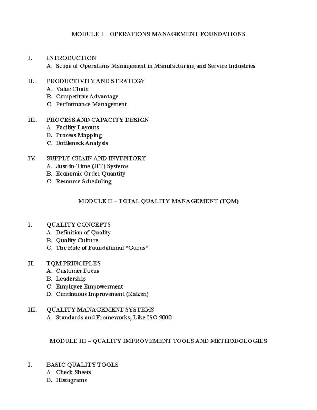MODULE I - Operations Management Foundations Overview - Studocu