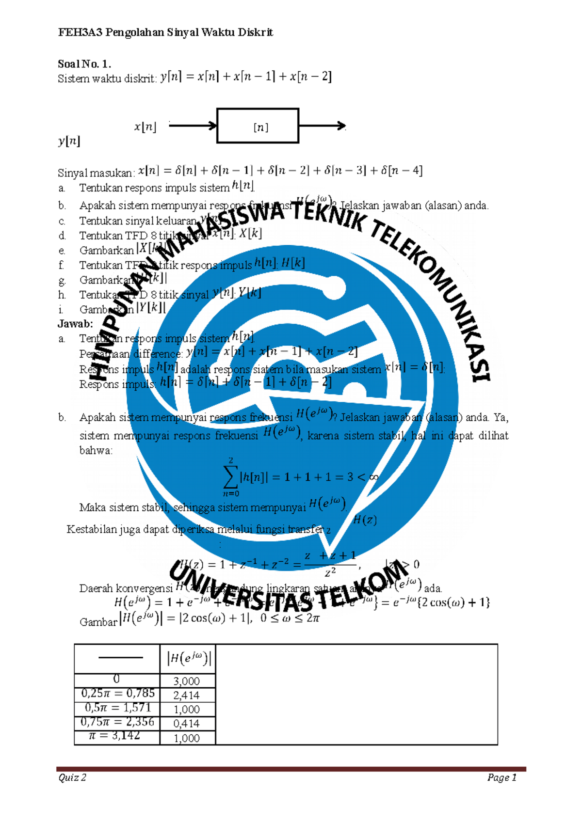 Bismillah PSWD 1 dan Solusi - Soal No. 1. Sistem waktu diskrit: Sinyal ...