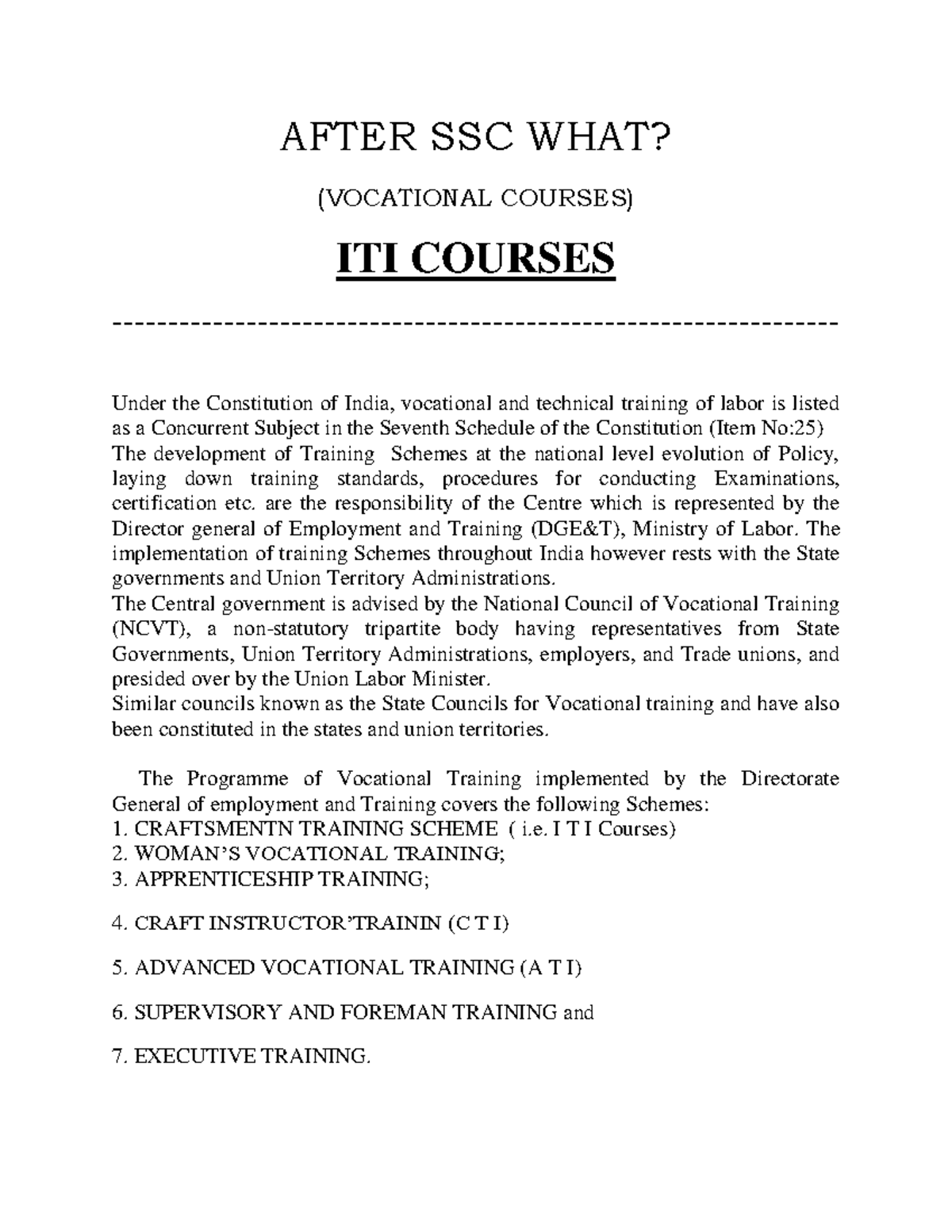 AFTER SSC: A Guide to ITI Vocational Courses and Training - Studocu