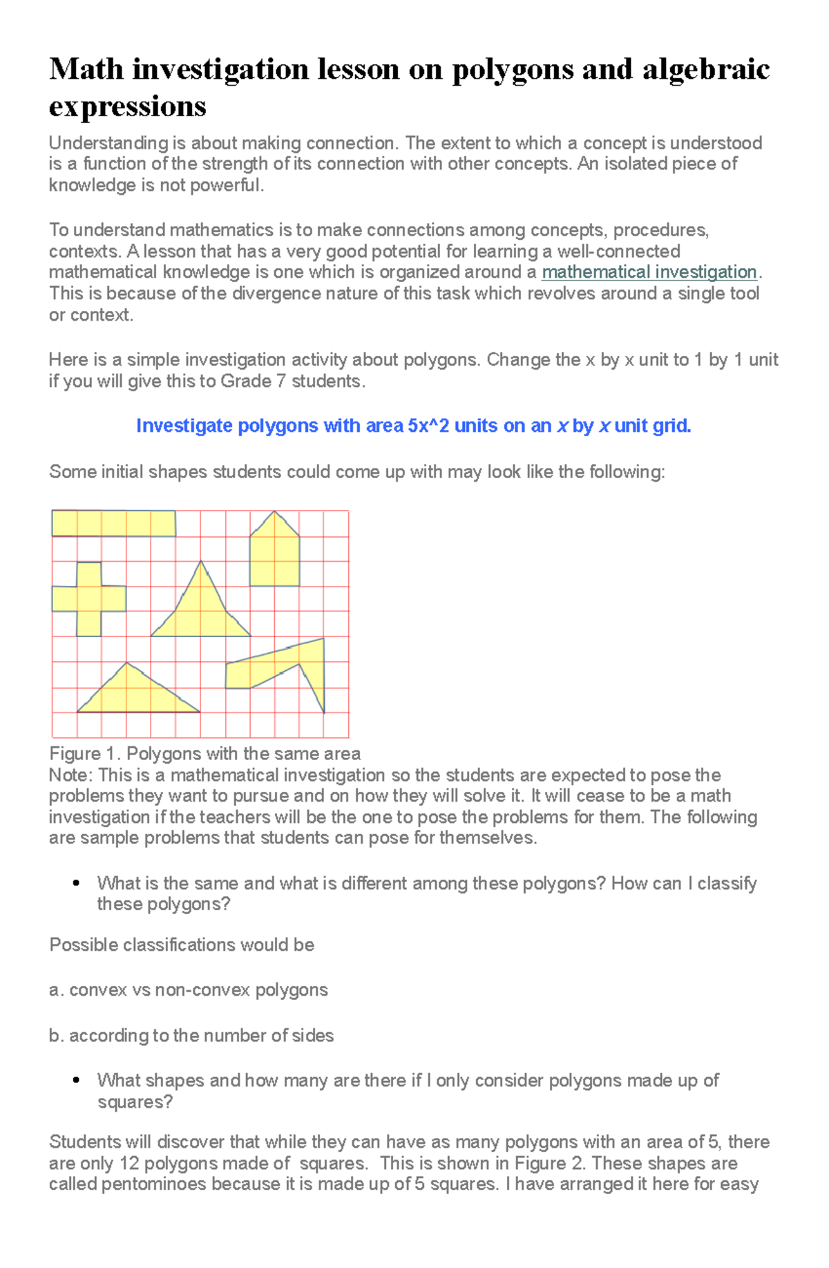 Math investigation lesson on polygons and algebraic expressions - Math ...