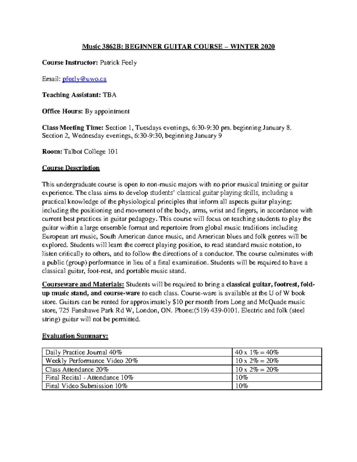 Music 3862B: Beginner Guitar Course Outline for Winter 2020 - Studocu