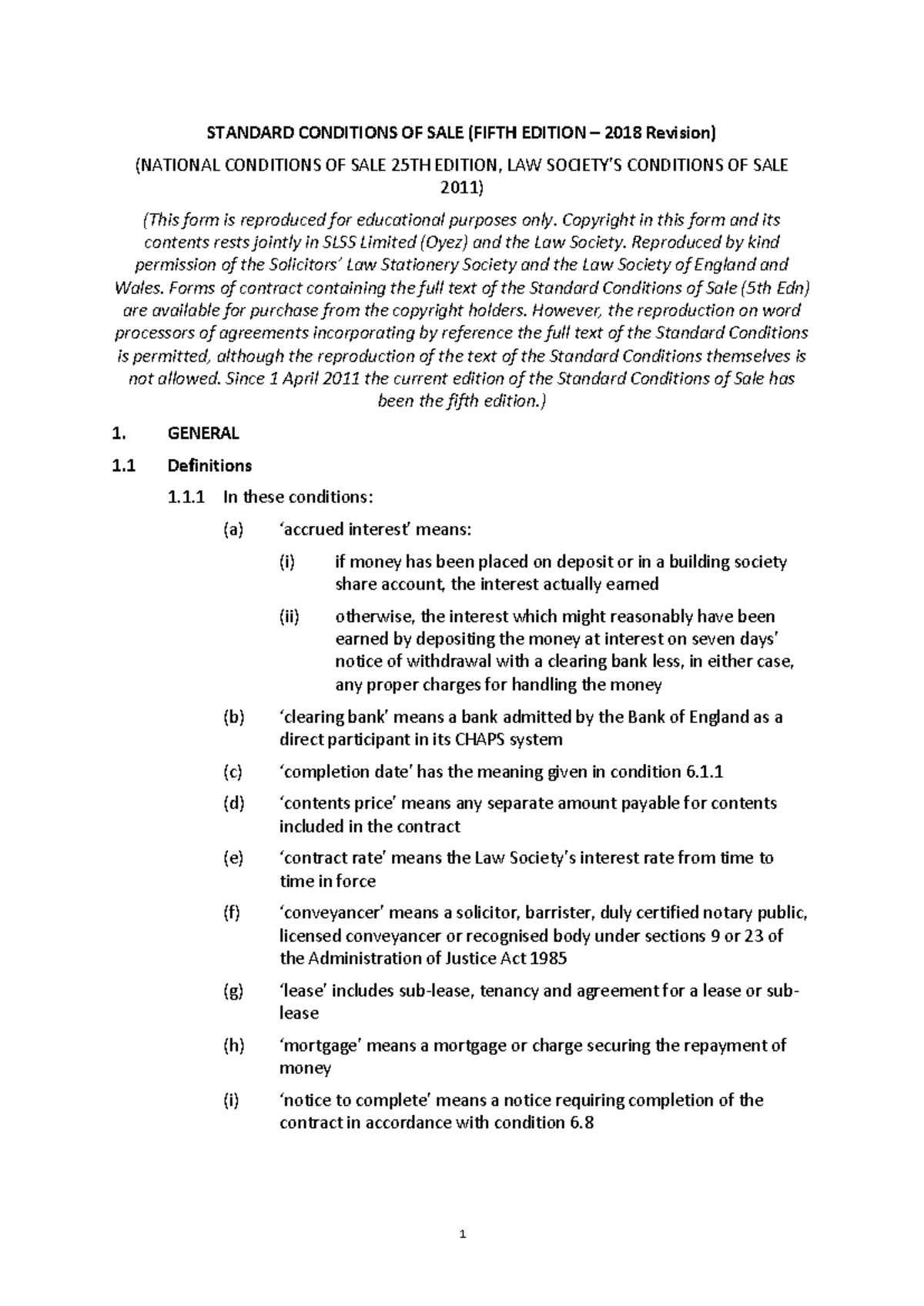 Revised Title: Standard Conditions of Sale 5th Edn (2018) - Longform ...