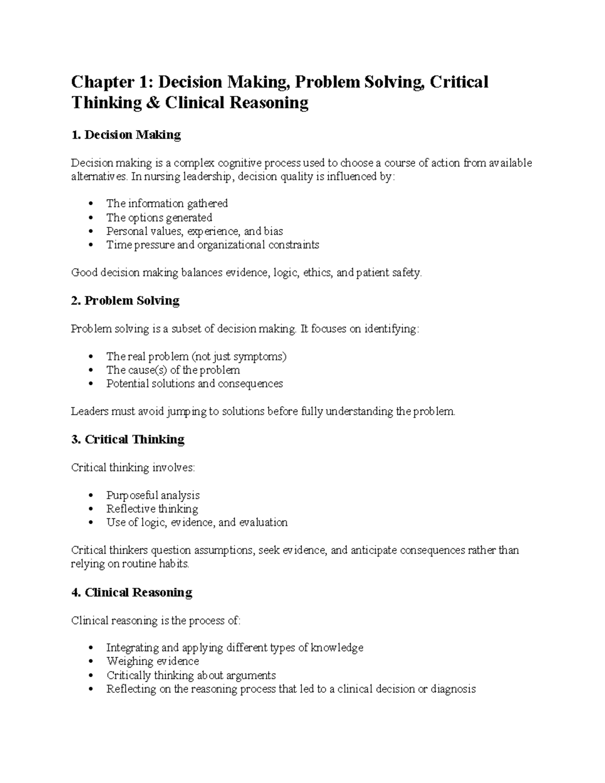 Chapter 1: Decision Making, Problem Solving, and Critical Thinking in ...