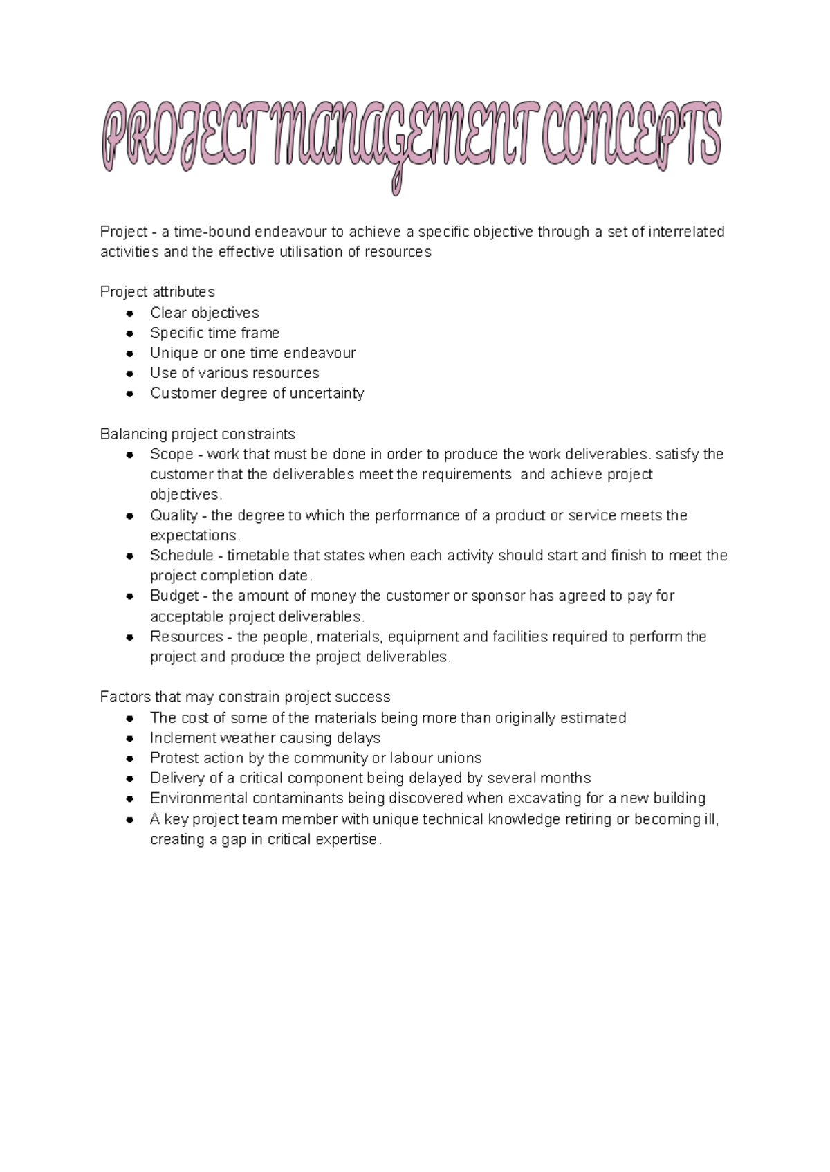 Project Management Concepts: Achieving Objectives & Deliverables - Studocu
