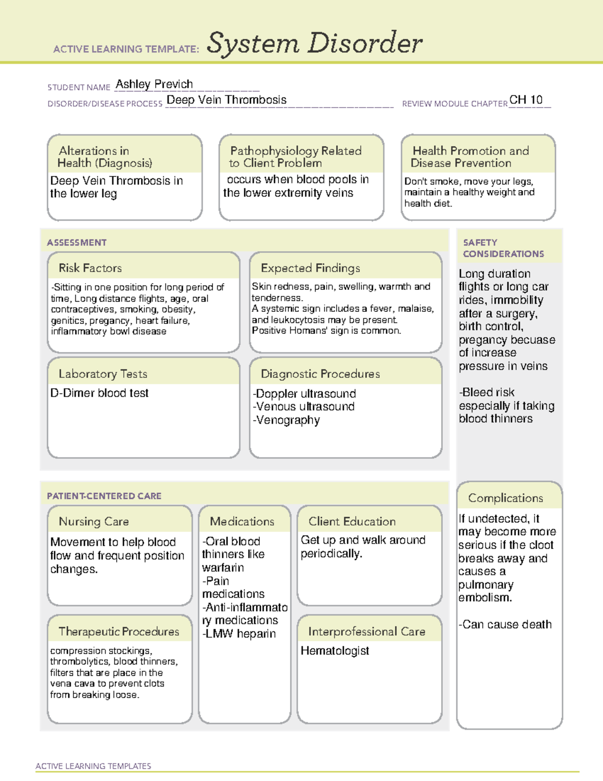 DVT System Disorder Study Guide: Active Learning Template CH 10 - Studocu
