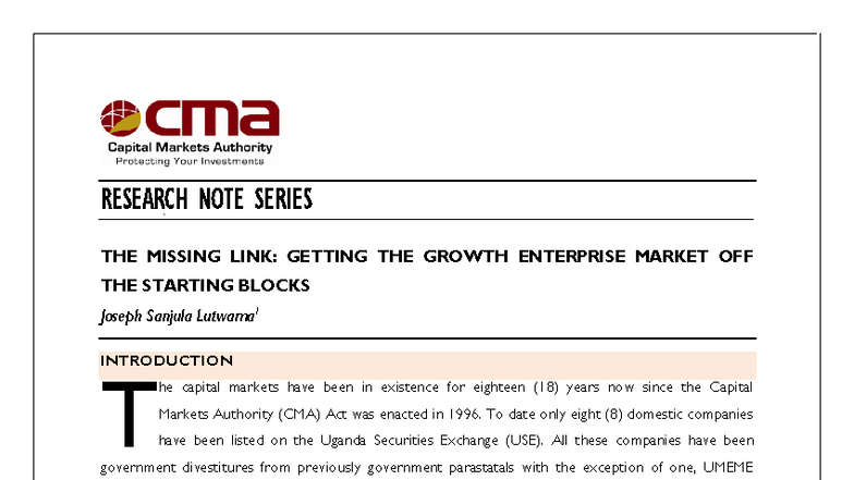 The Missing Link: Unlocking GEMS for SME Growth in Uganda - Studocu