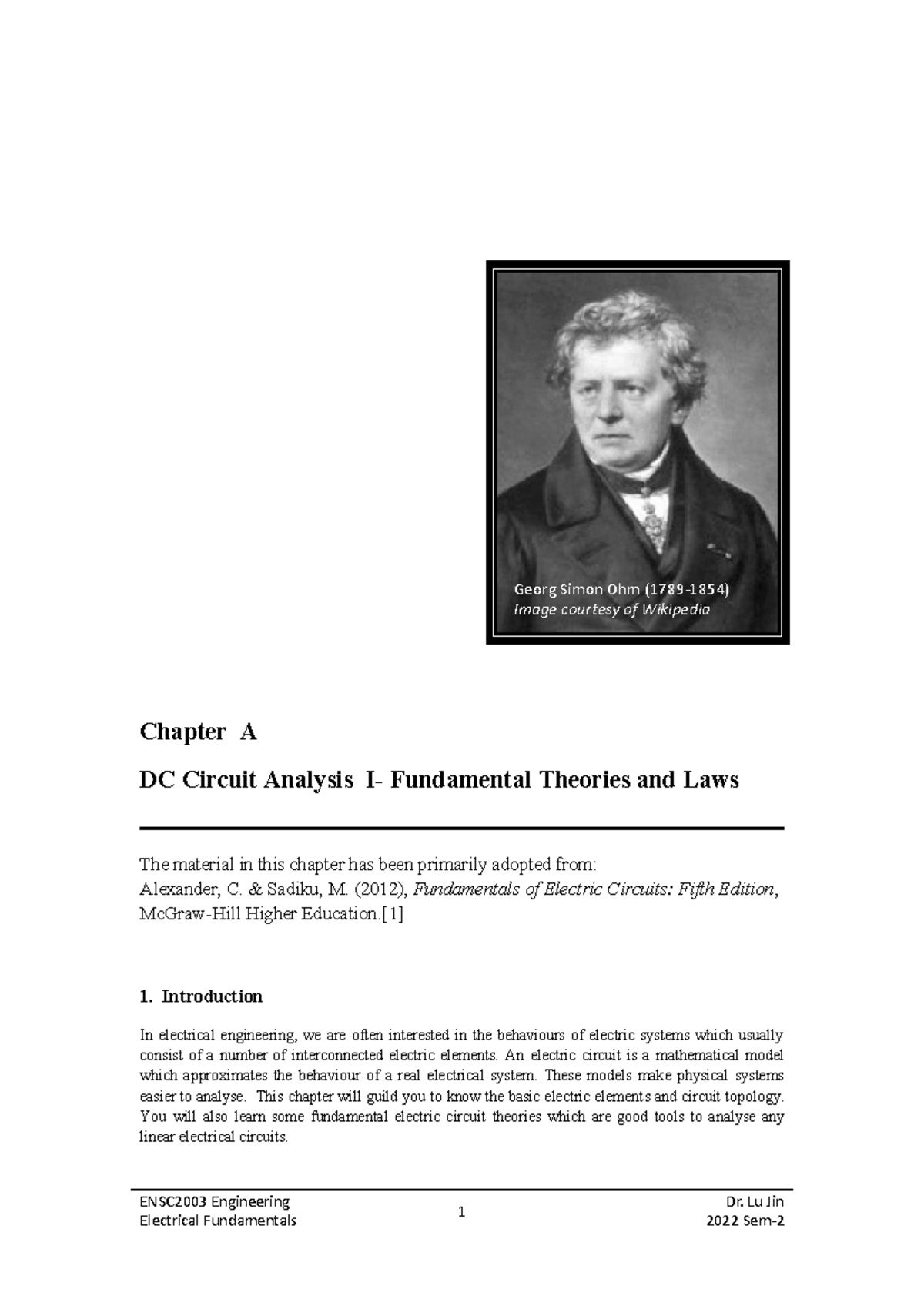 ENSC2003 Chapter A: DC Circuit Analysis Fundamentals and Laws - Studocu