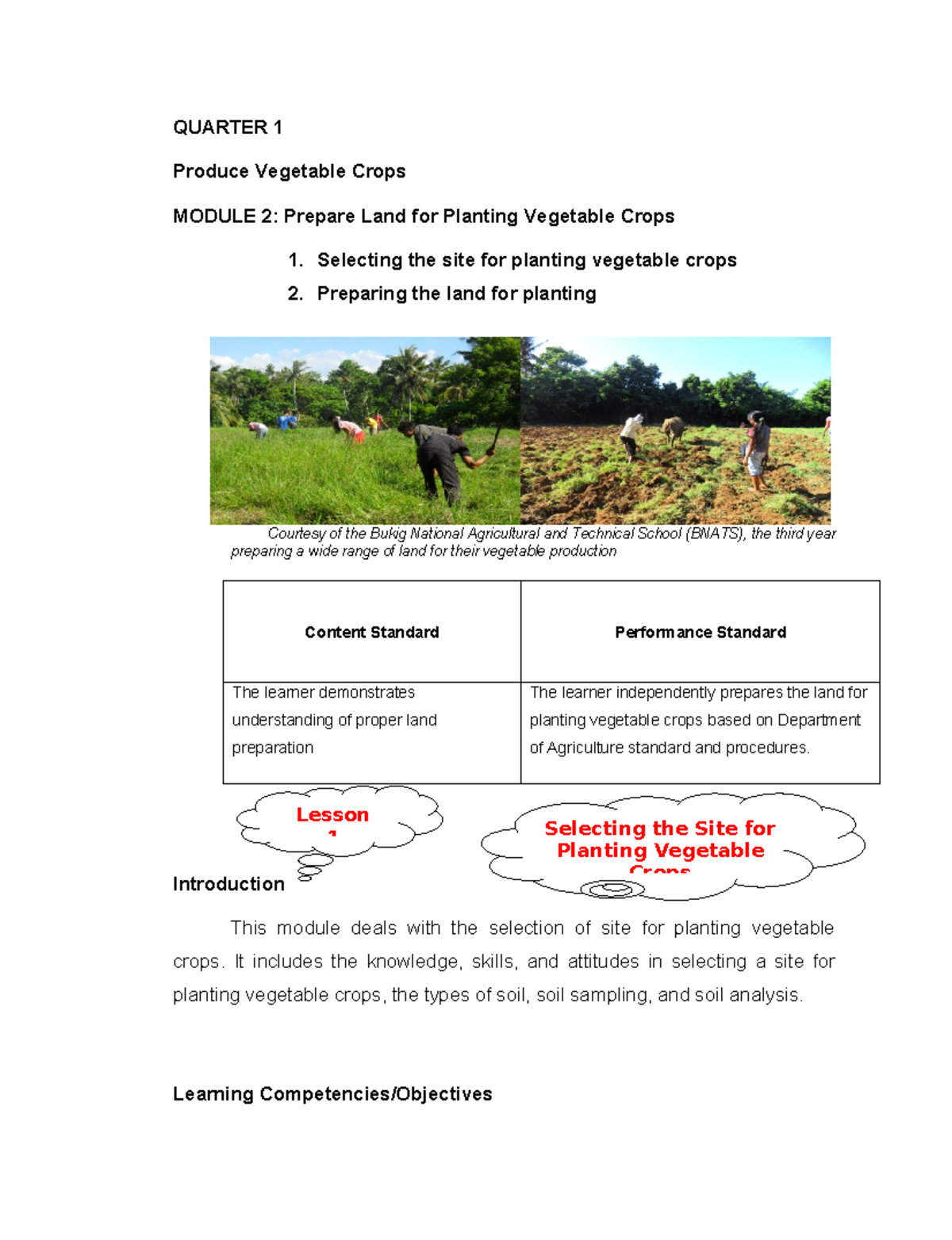 Module 2. Prepare land - Notes - QUARTER 1 Produce Vegetable Crops ...
