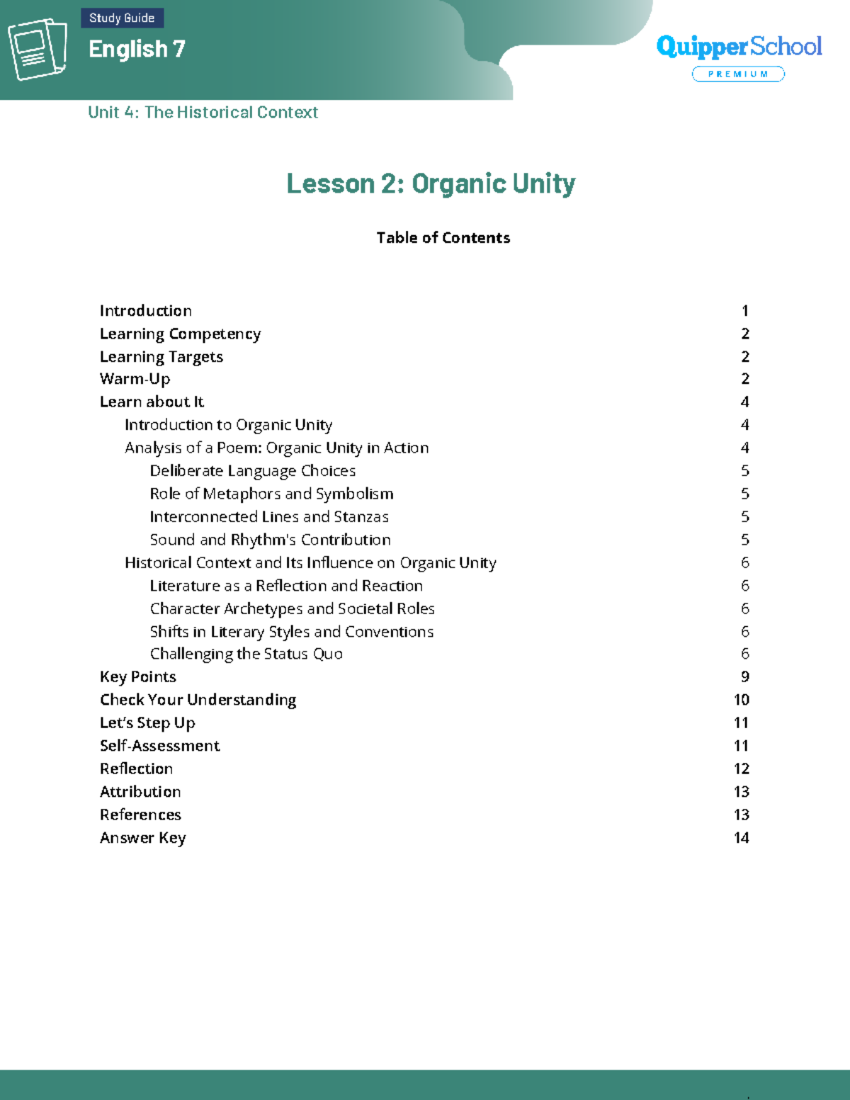 Exploring Organic Unity in Literature - ENGLISH UNIT 4 - Studocu