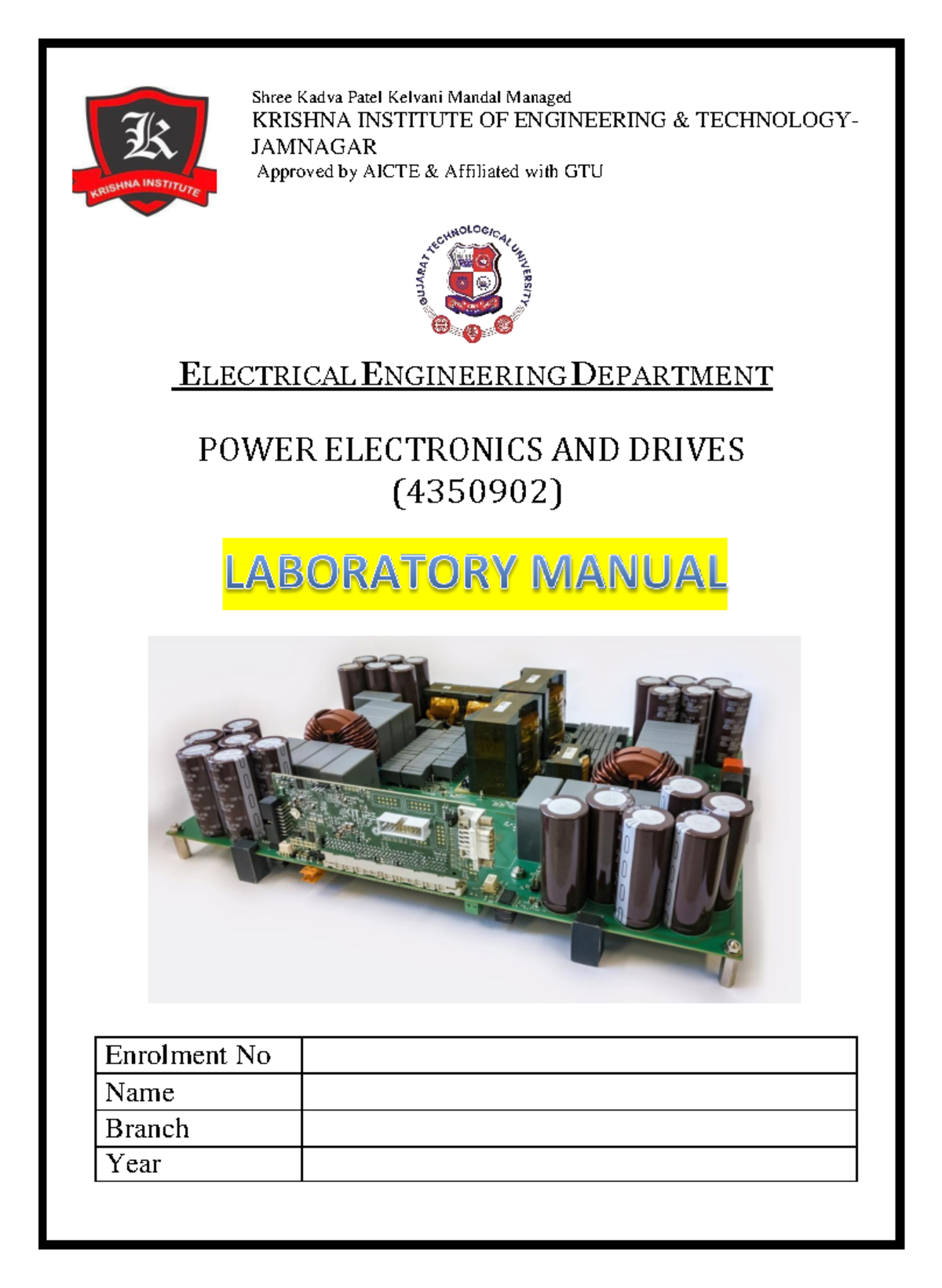 PED 4350902 Manual - Power Electronics & Drives Full Experiment Guide ...