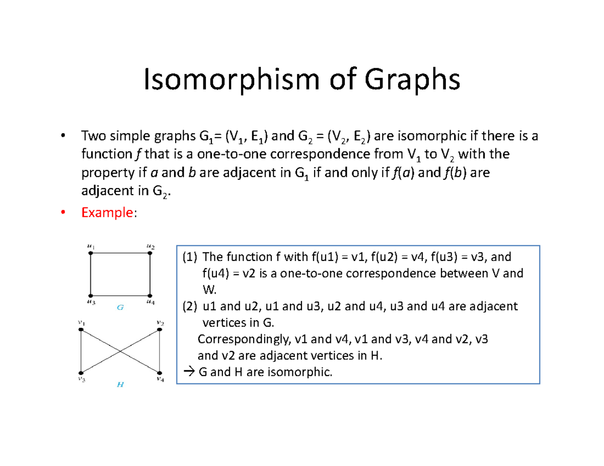 Cpsc2600 lecture 09 part3 - Isomorphism of Graphs Two simple graphs G 1 ...