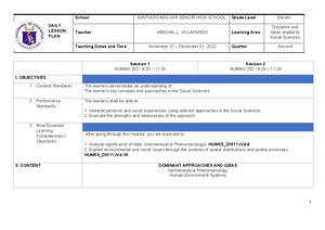 DLL-DISS-Q2-WEEK 1 - Lesson Plan on Social Sciences and Psychoanalysis ...