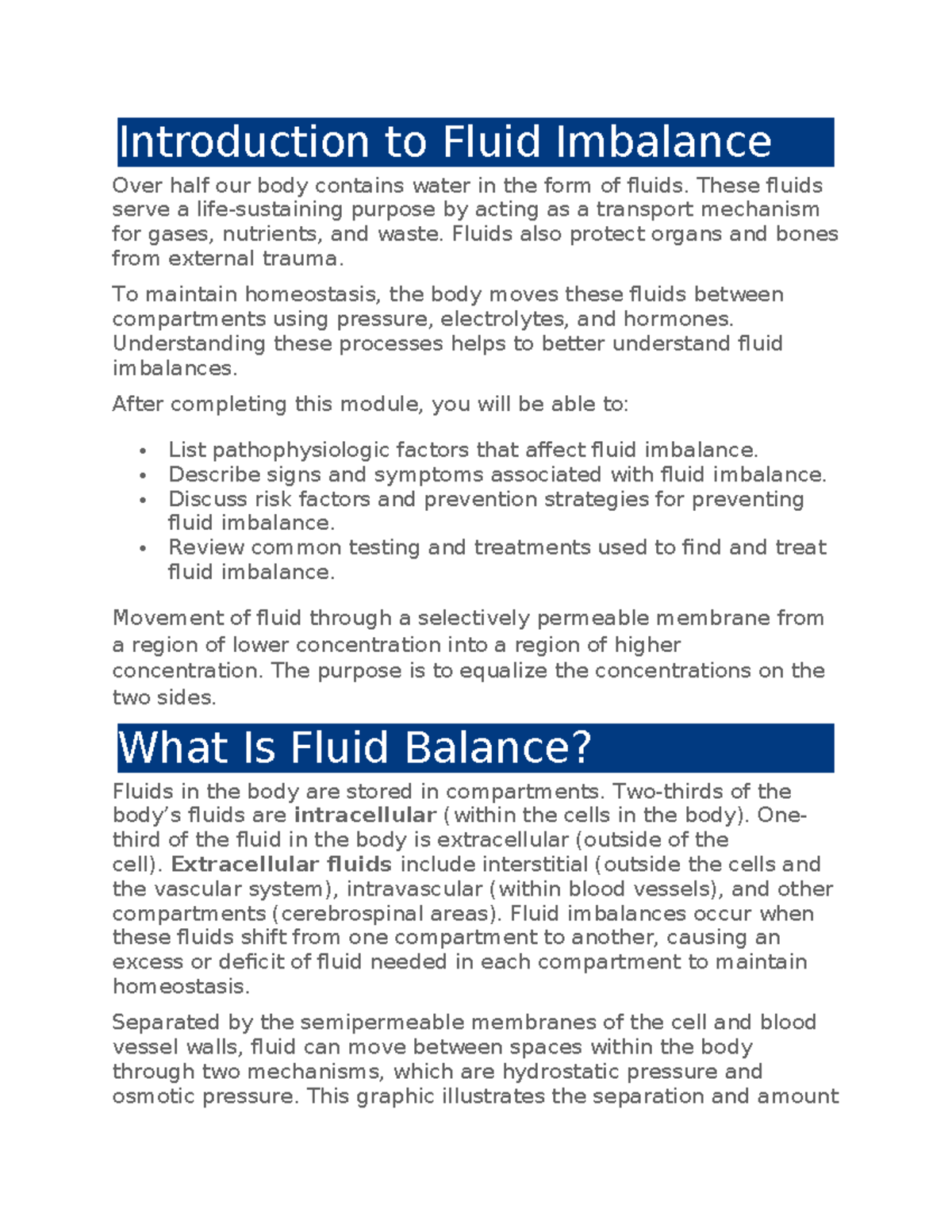 Fluid Imbalance Overview and Management - PATH WEEK 4 - Studocu