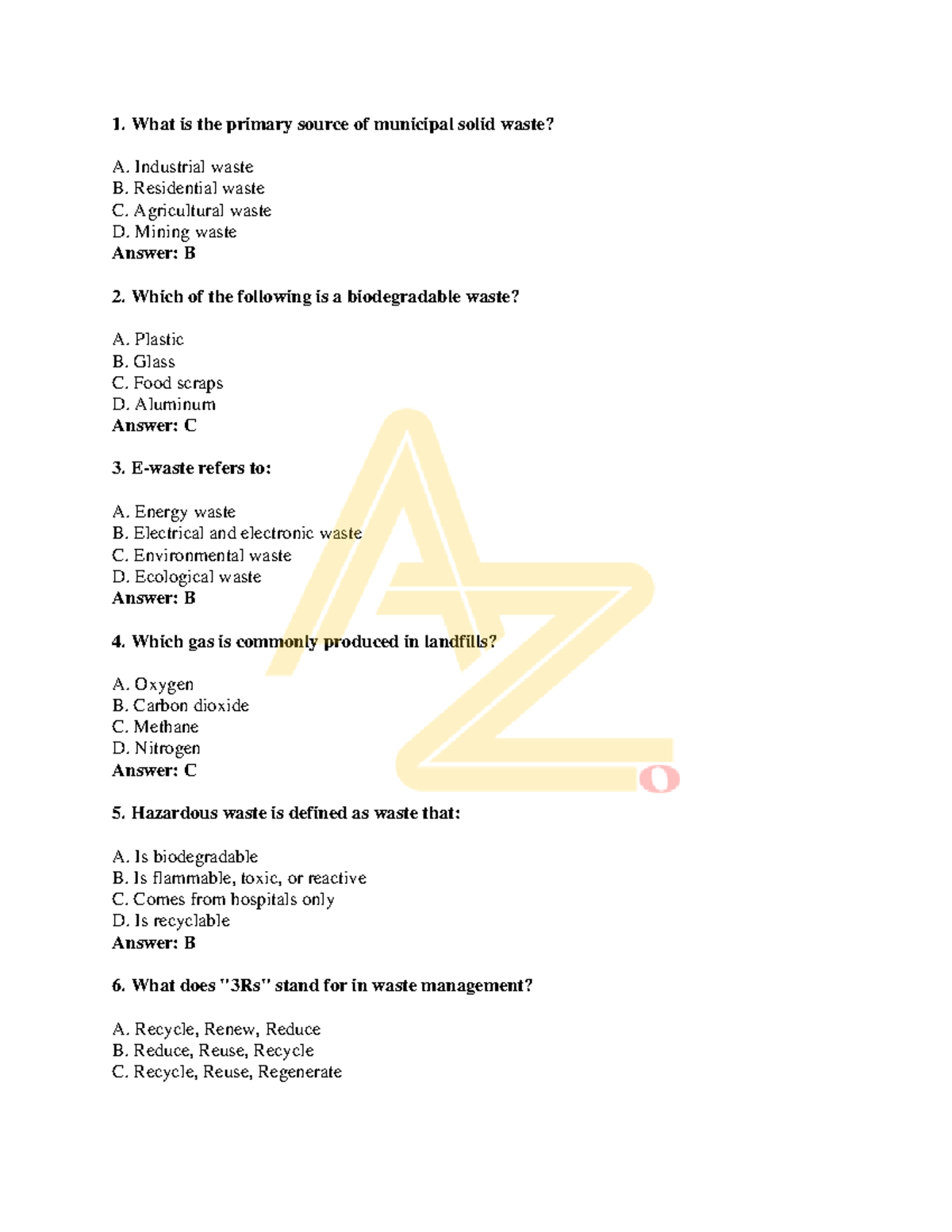 EVS-BCS508 Solid Waste Management Quiz and Answers - Studocu