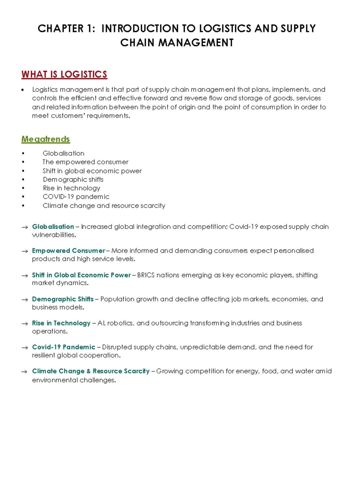 OBS 210: Chapter 1 - Introduction to Logistics & Supply Chain ...