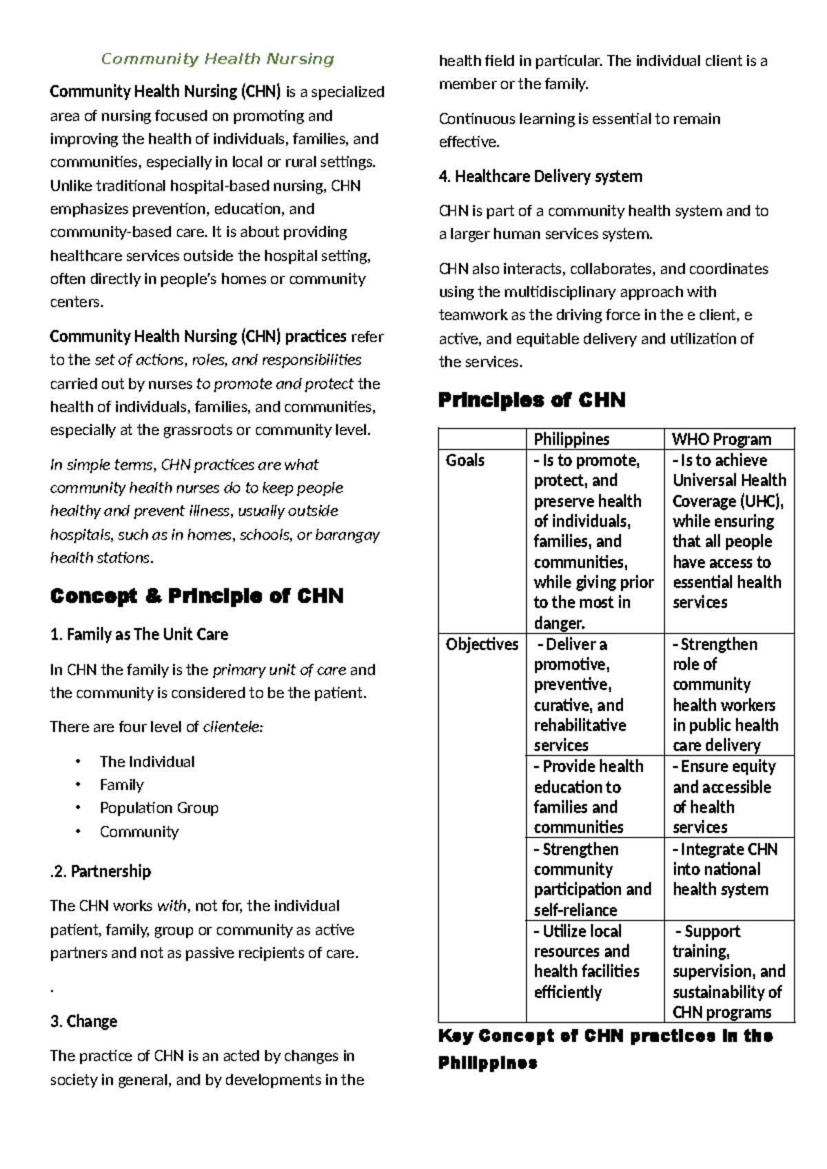 Community Health Nursing (CHN): Principles and Practices in PH - Studocu