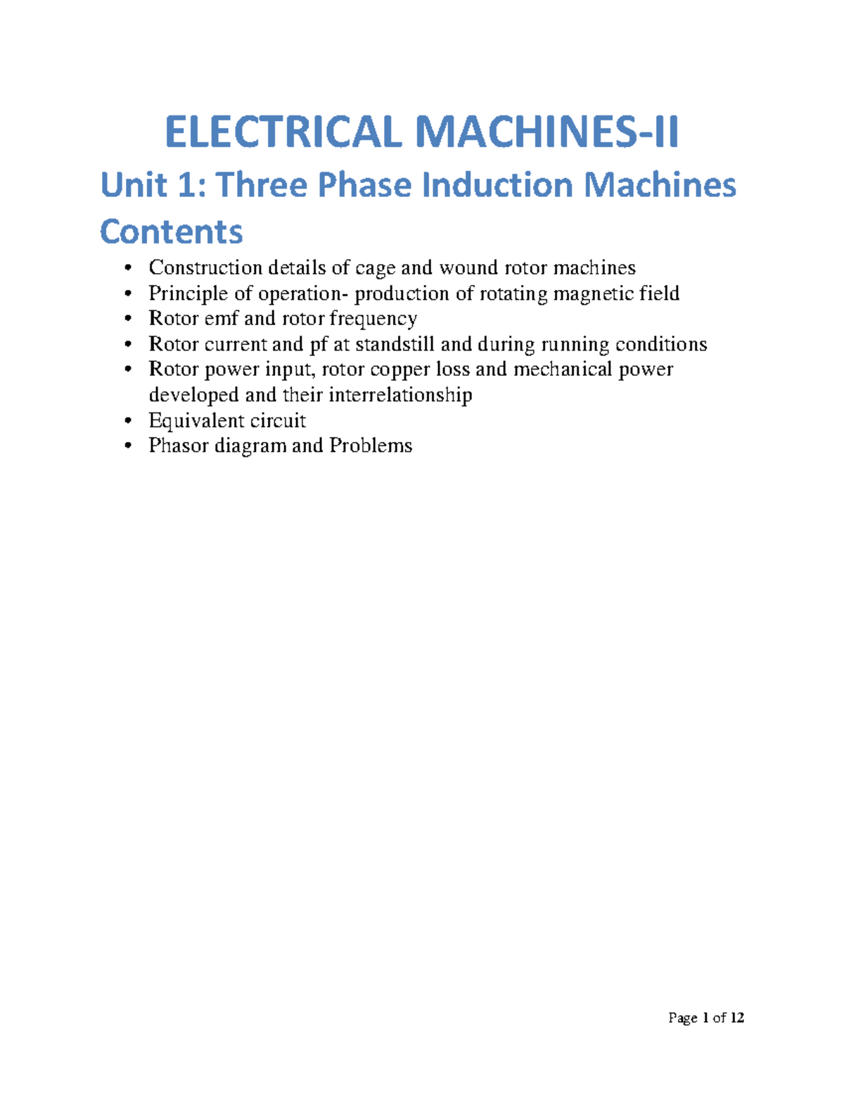 Three Phase Induction Motor Notes for Electrical Machines-II - Studocu
