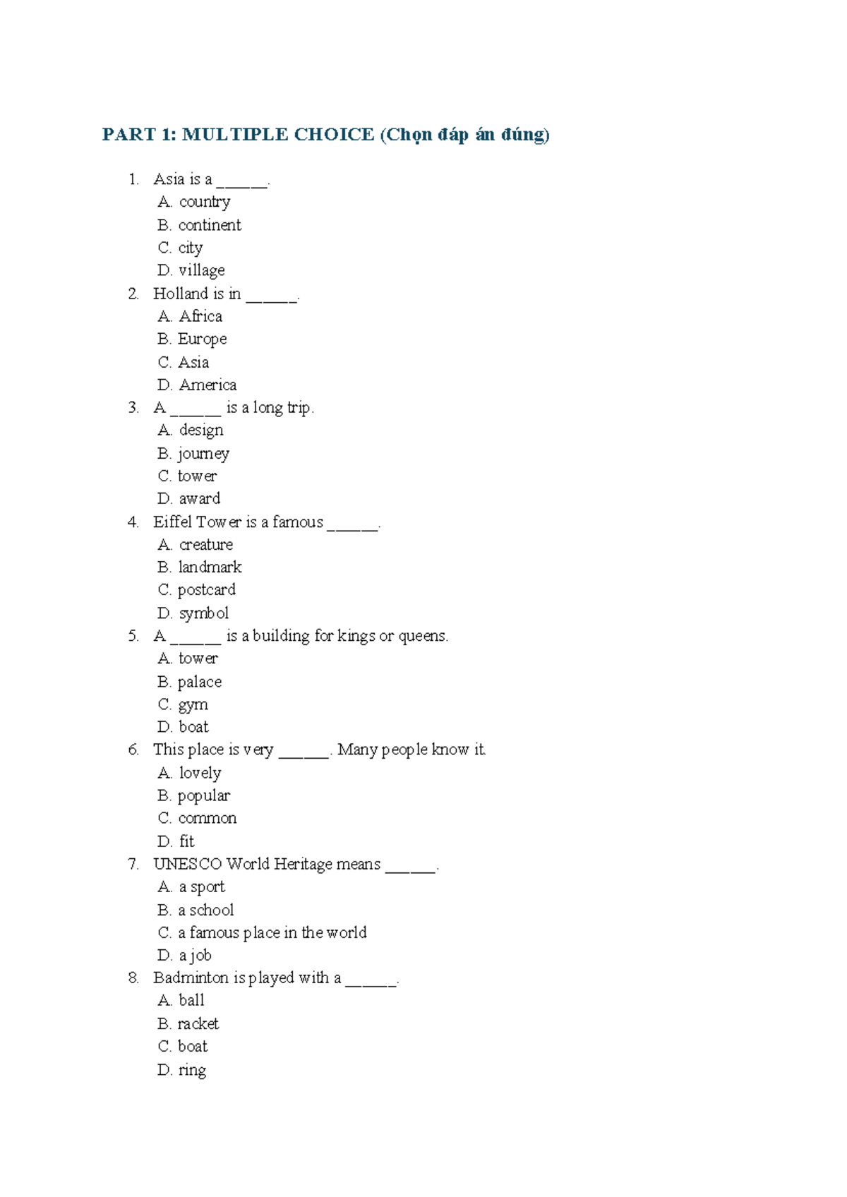 English Language Quiz: Multiple Choice & Matching (Doc 13) - Studocu