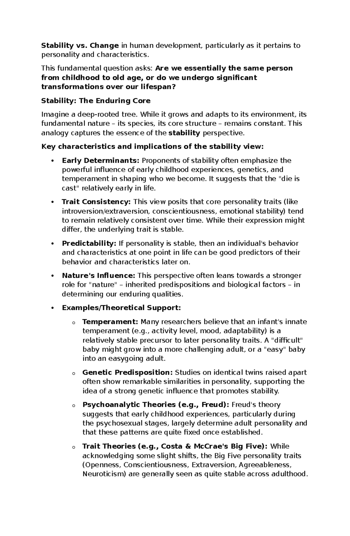 DEVELOPMENTAL PSYCHOLOGY: Stability vs. Change in Human Development ...