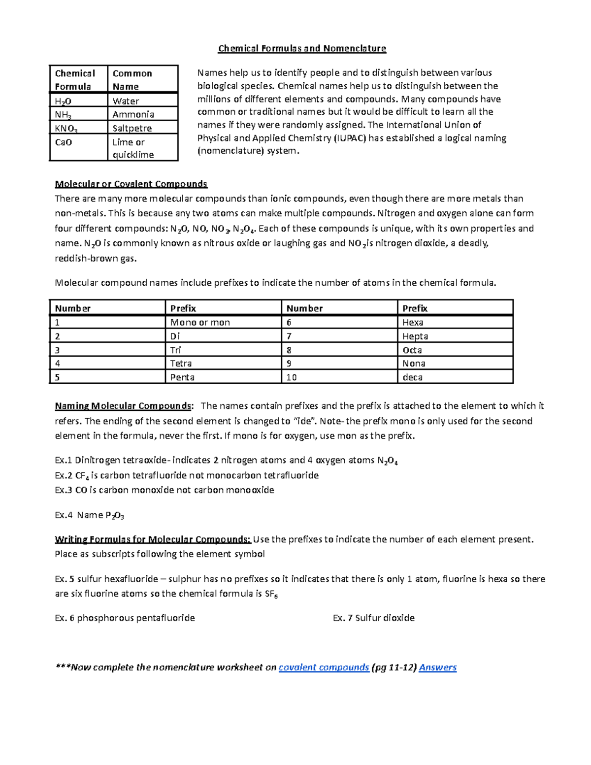 Chemical Formulas and Nomenclature Study Guide 2020 - Studocu
