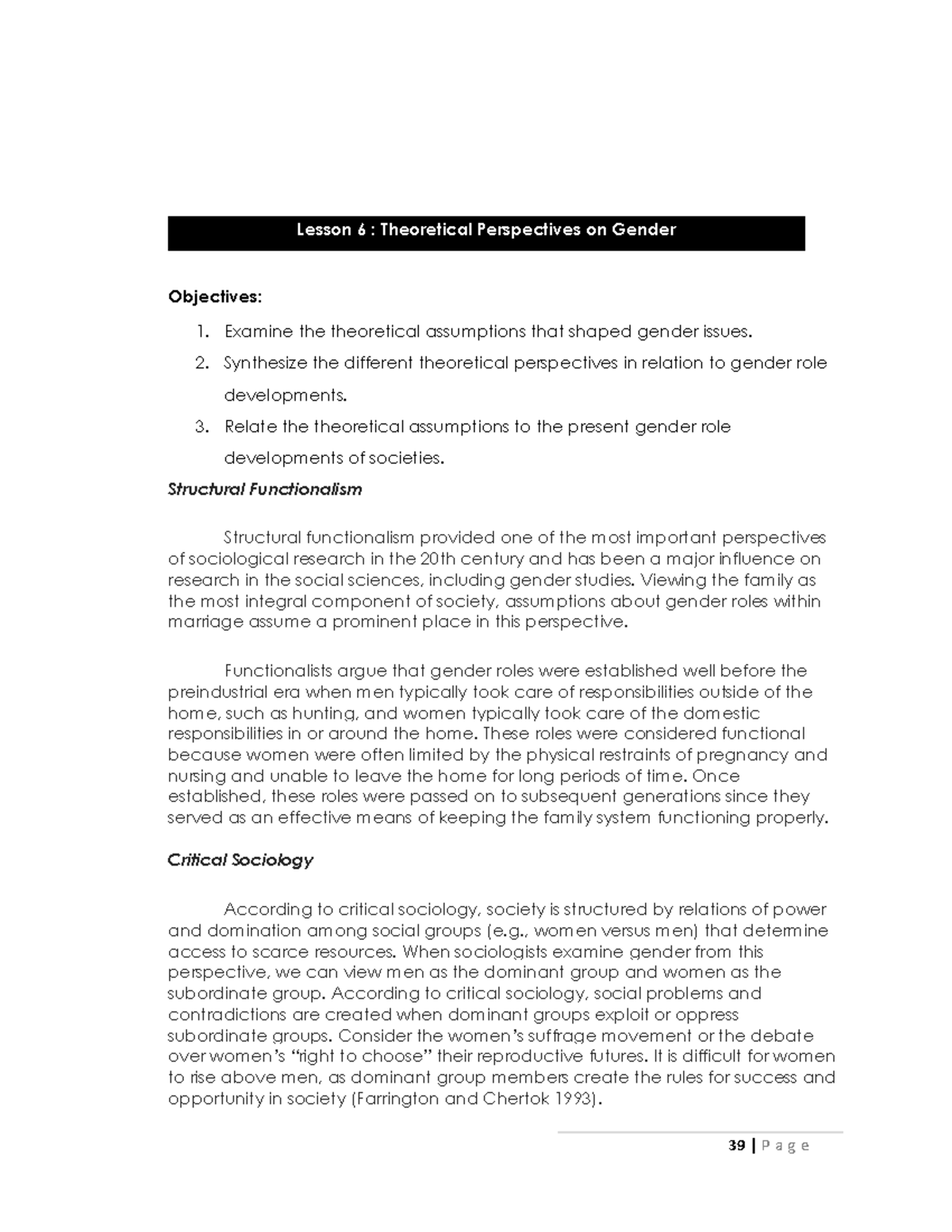 G Elect 2 Lesson 6 - Theoretical Perspectives on Gender Roles - Studocu