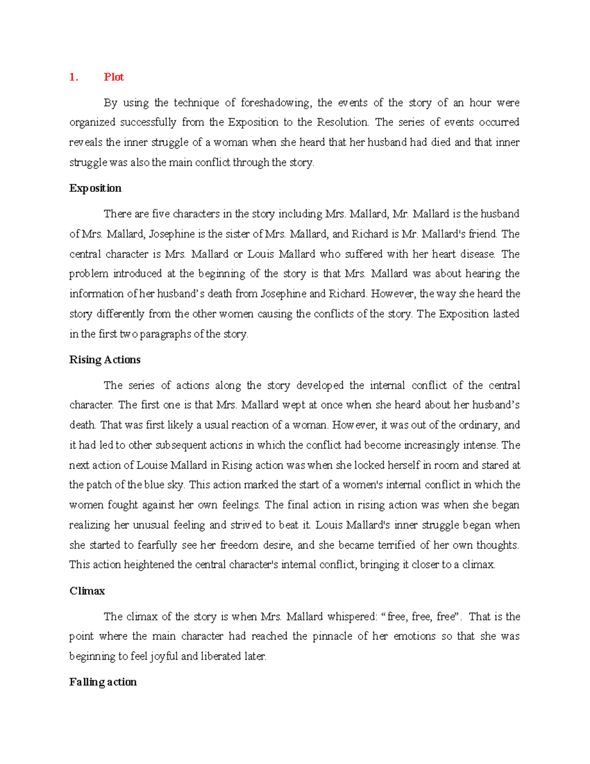 Analysis of "The Story of an Hour" (ENG 101) - Studocu
