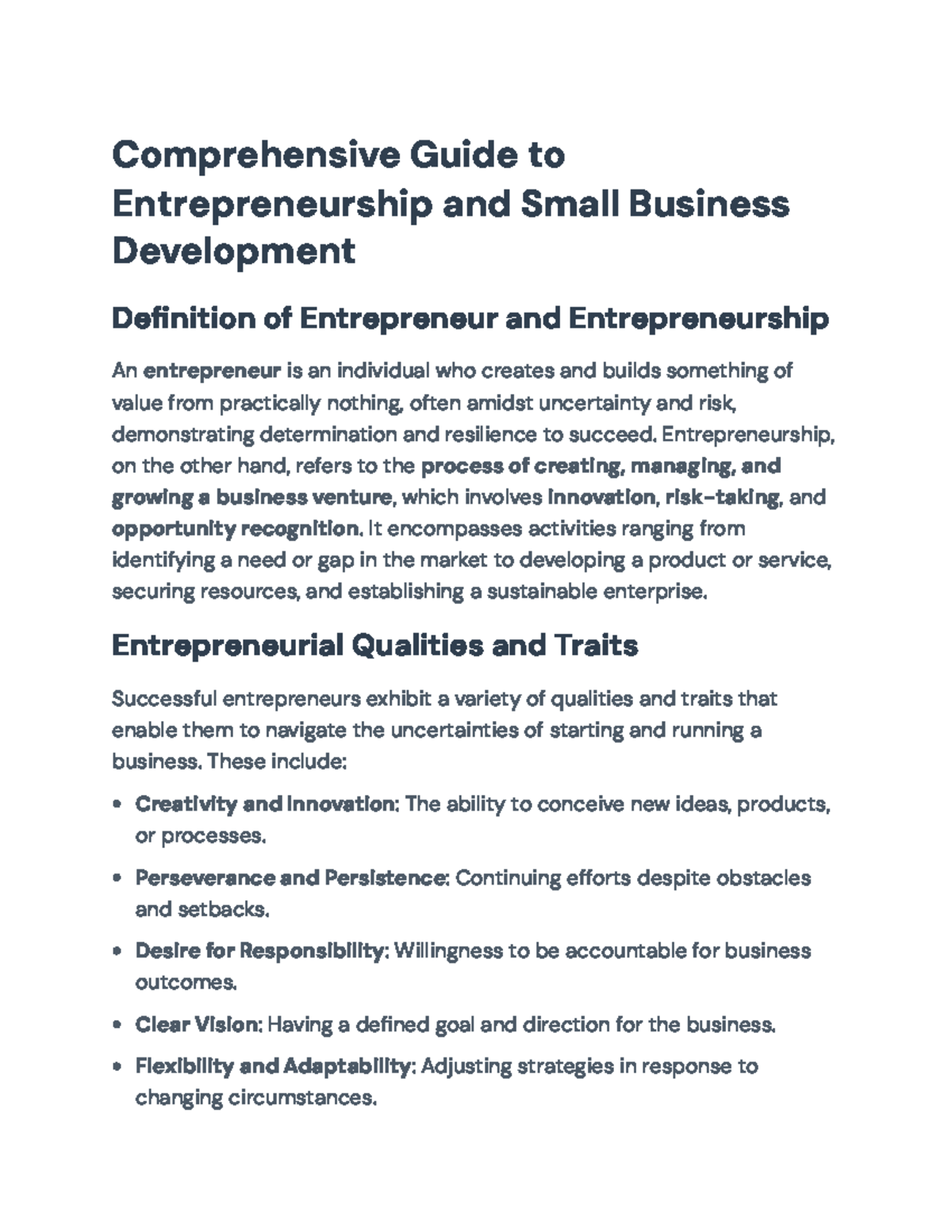 Comprehensive Guide to Entrepreneurship & Small Business Dev. - Studocu