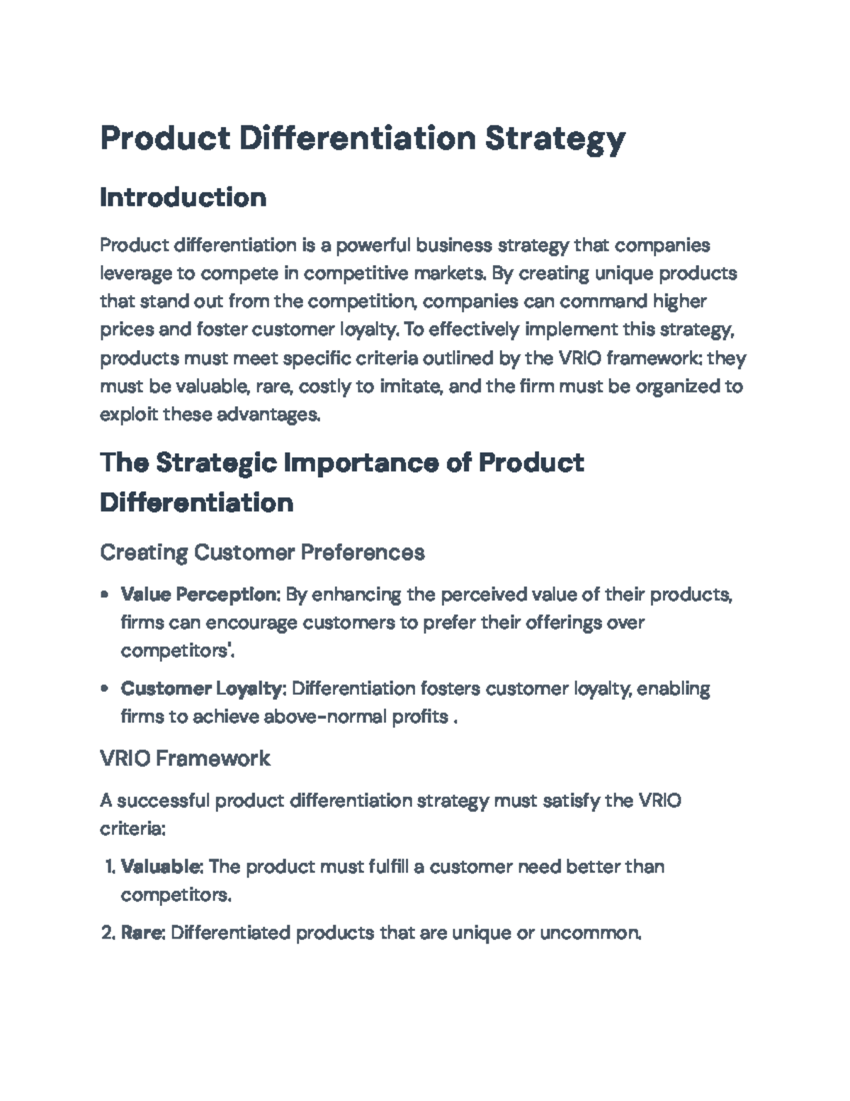 Product Differentiation Strategy Overview - VRIO Framework Insights ...
