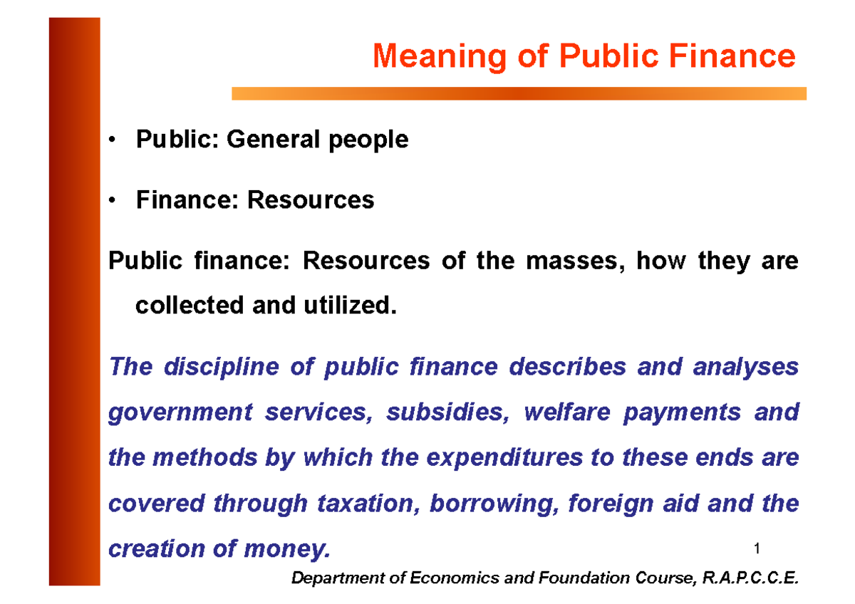 Introduction to Public Finance: Concepts, Definitions, and Scope - Studocu