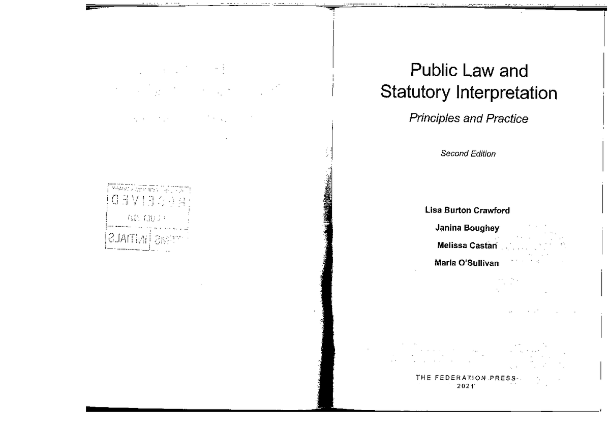Public Law and Statutory Interpretation: Principles & Practice (YRARBU ...