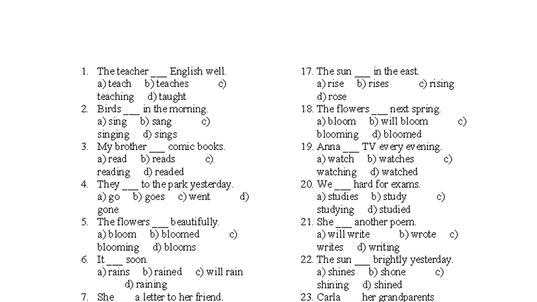 Oral Recitation 1: English Verb Tenses Practice Quiz - Studocu