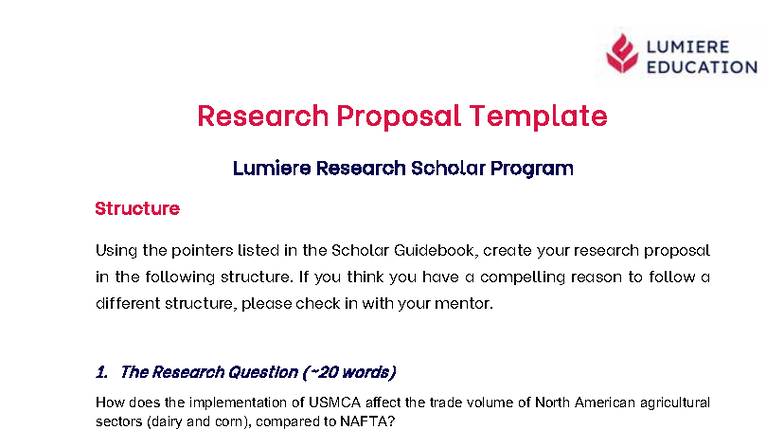 Lumiere Research Scholar Program: Research Proposal Template - Studocu