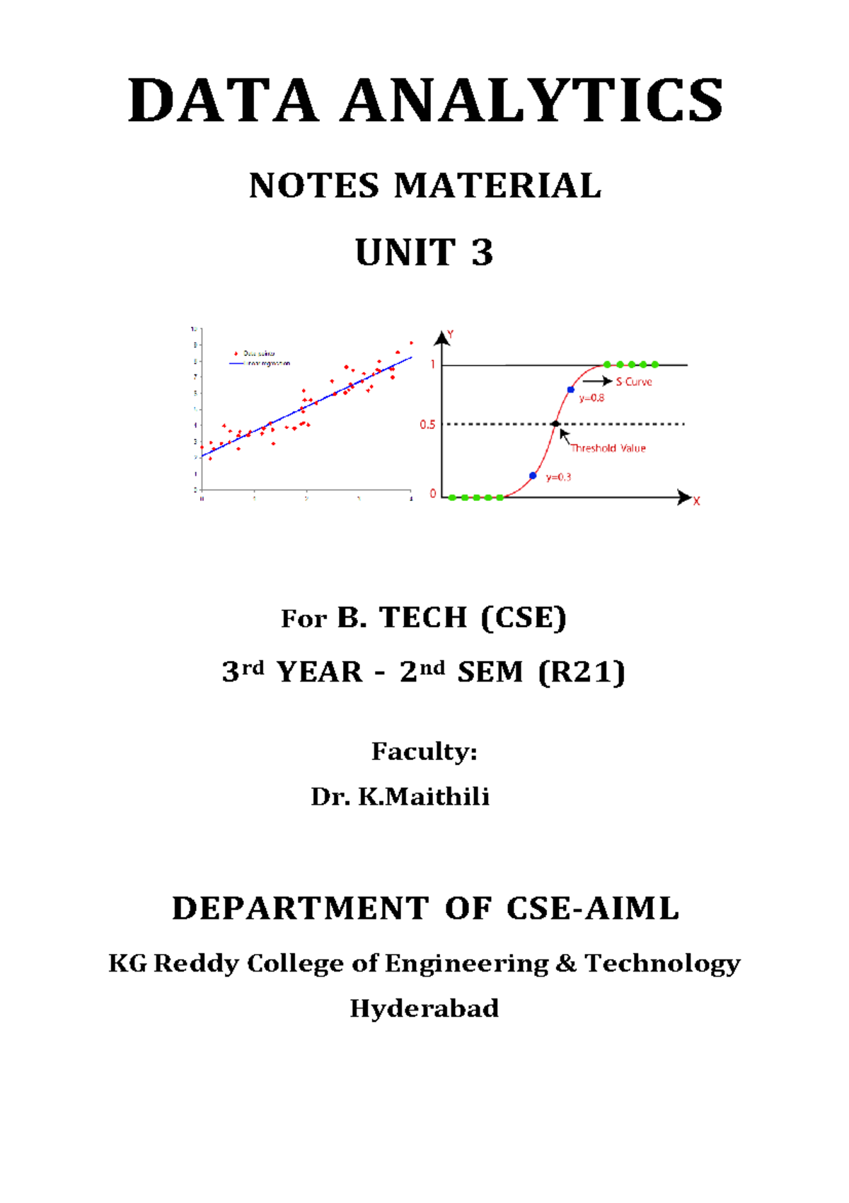 Data Analytics Lecture Notes: Unit 3 - Regression Concepts (B. Tech CSE ...