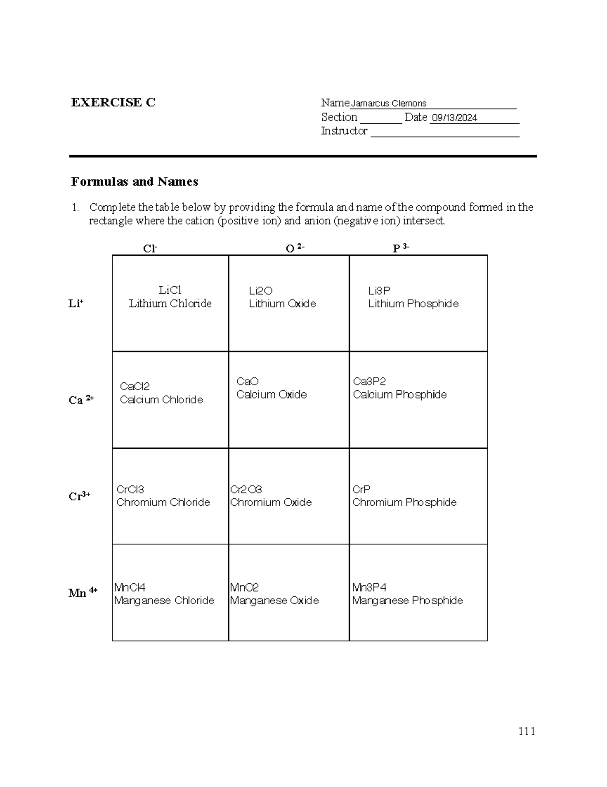 Nomenclature - EXERCISE C Name____________________________ Section ...