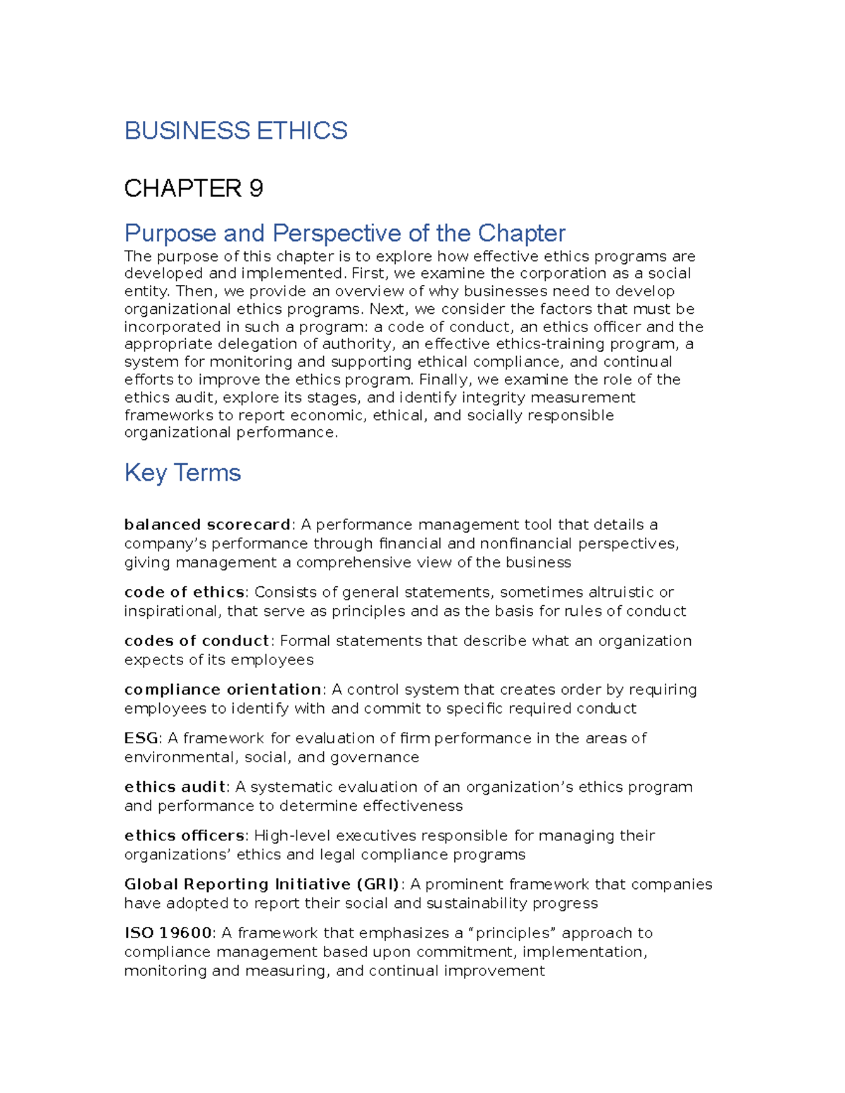BUSINESS ETHICS LECTURE: CHAPTER 9 - Ethics Programs Explained - Studocu