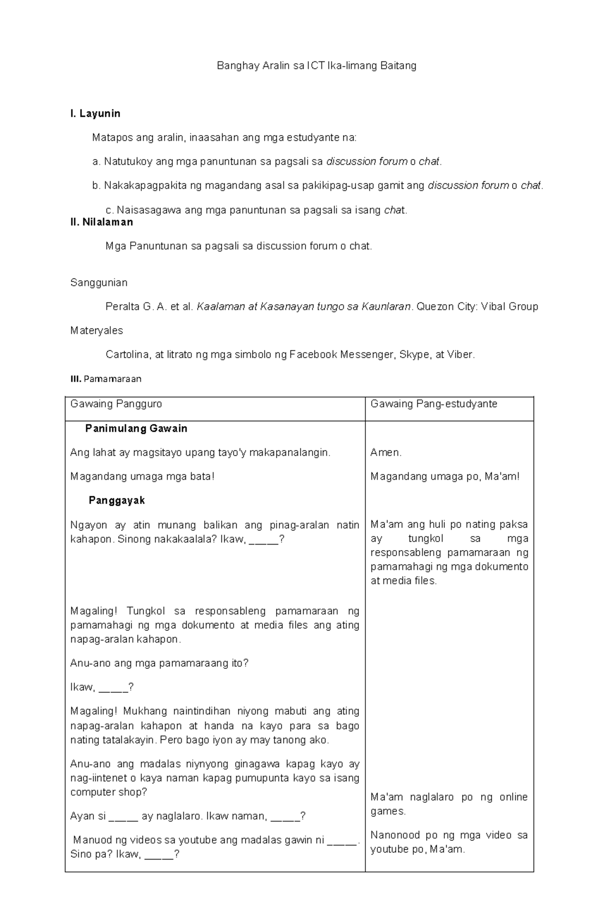 2.3 ICT Lesson Plan - Banghay Aralin sa ICT Ika-limang Baitang I ...