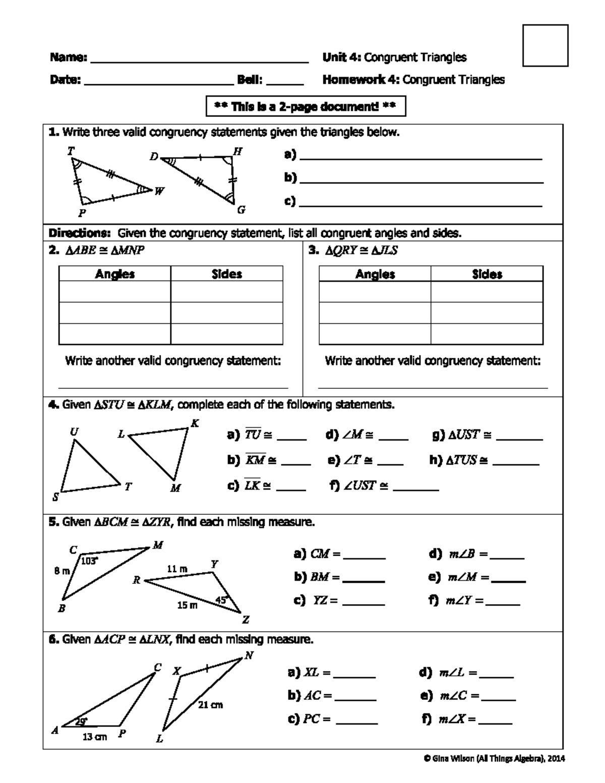 Cpctc Homework: Finding Triangle Congruence Statements - Studocu