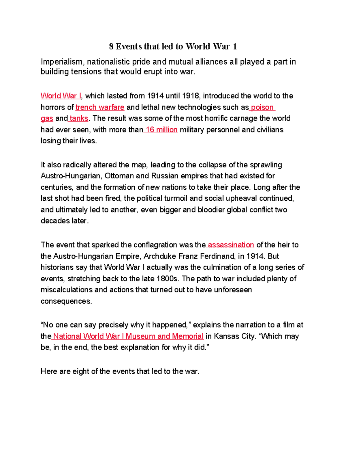 8 Key Events Leading to WWI: Imperialism, Alliances & Nationalism - Studocu