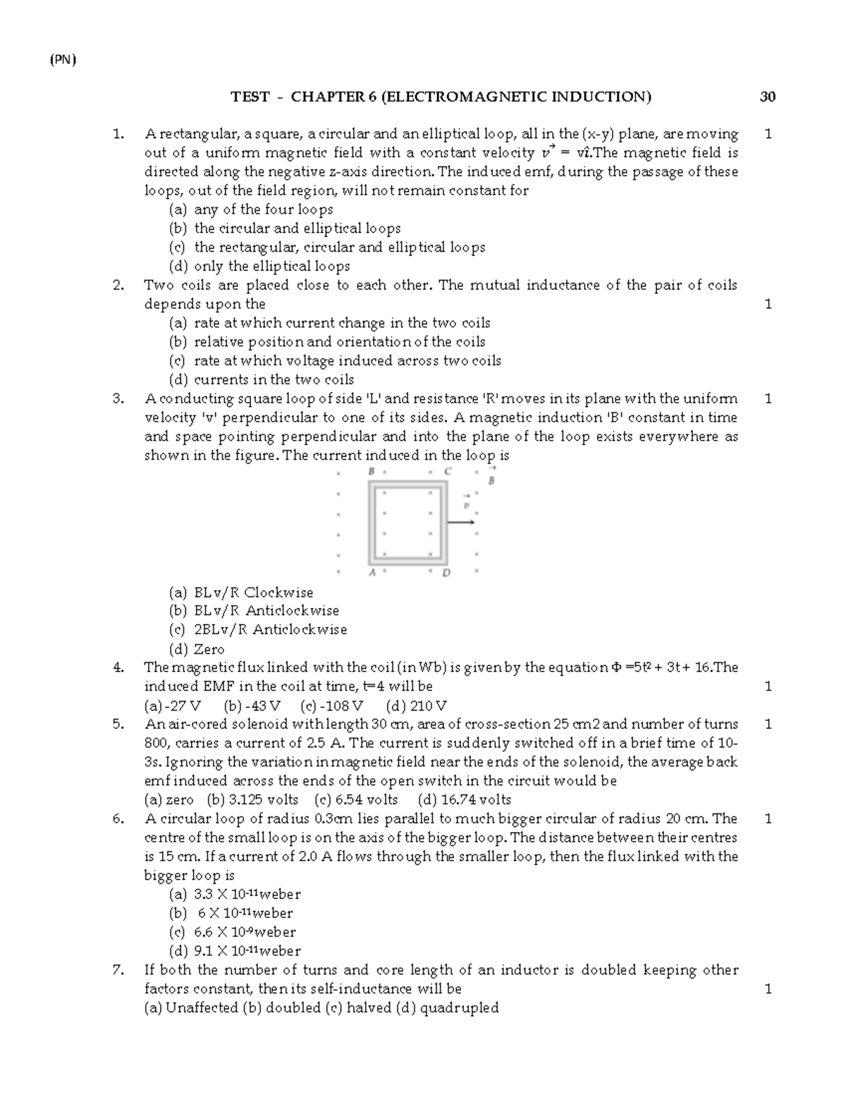 electromagnetic induction test grade 12 - (PN) TEST - CHAPTER 6 ...