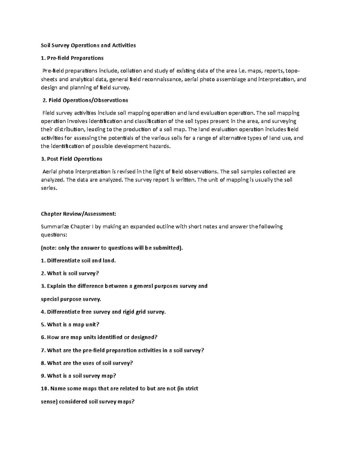 Soil Survey Ops: Pre-field, Field, & Post-field Activities (C1) - Studocu