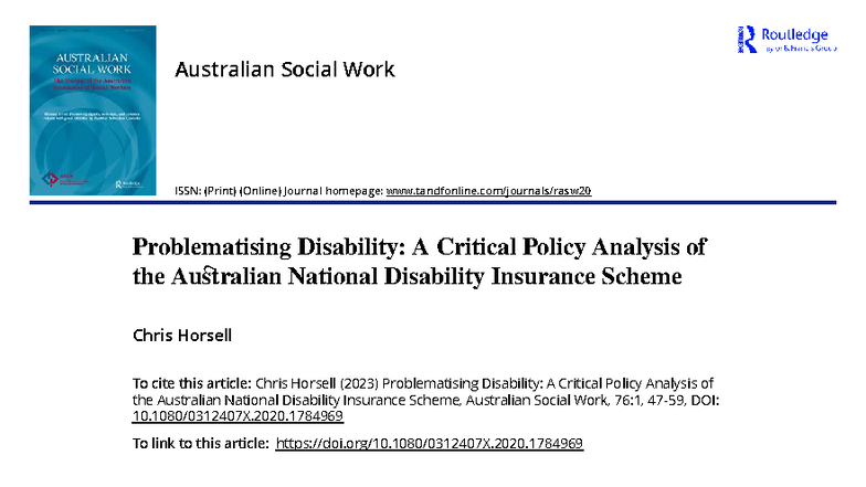Critical Analysis of NDIS Framework: Problematising Disability in ...