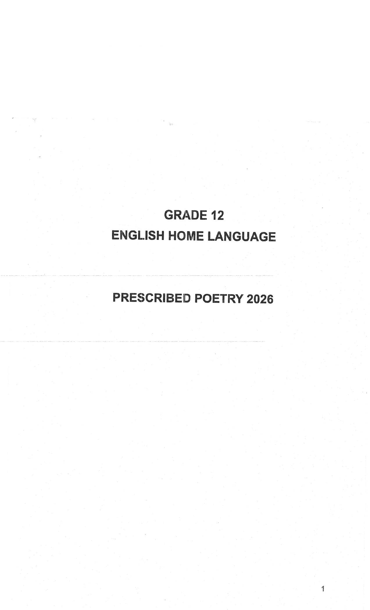 GRADE 12 ENGLISH HOME LANGUAGE POETRY ANTHOLOGY 2026 - Studocu