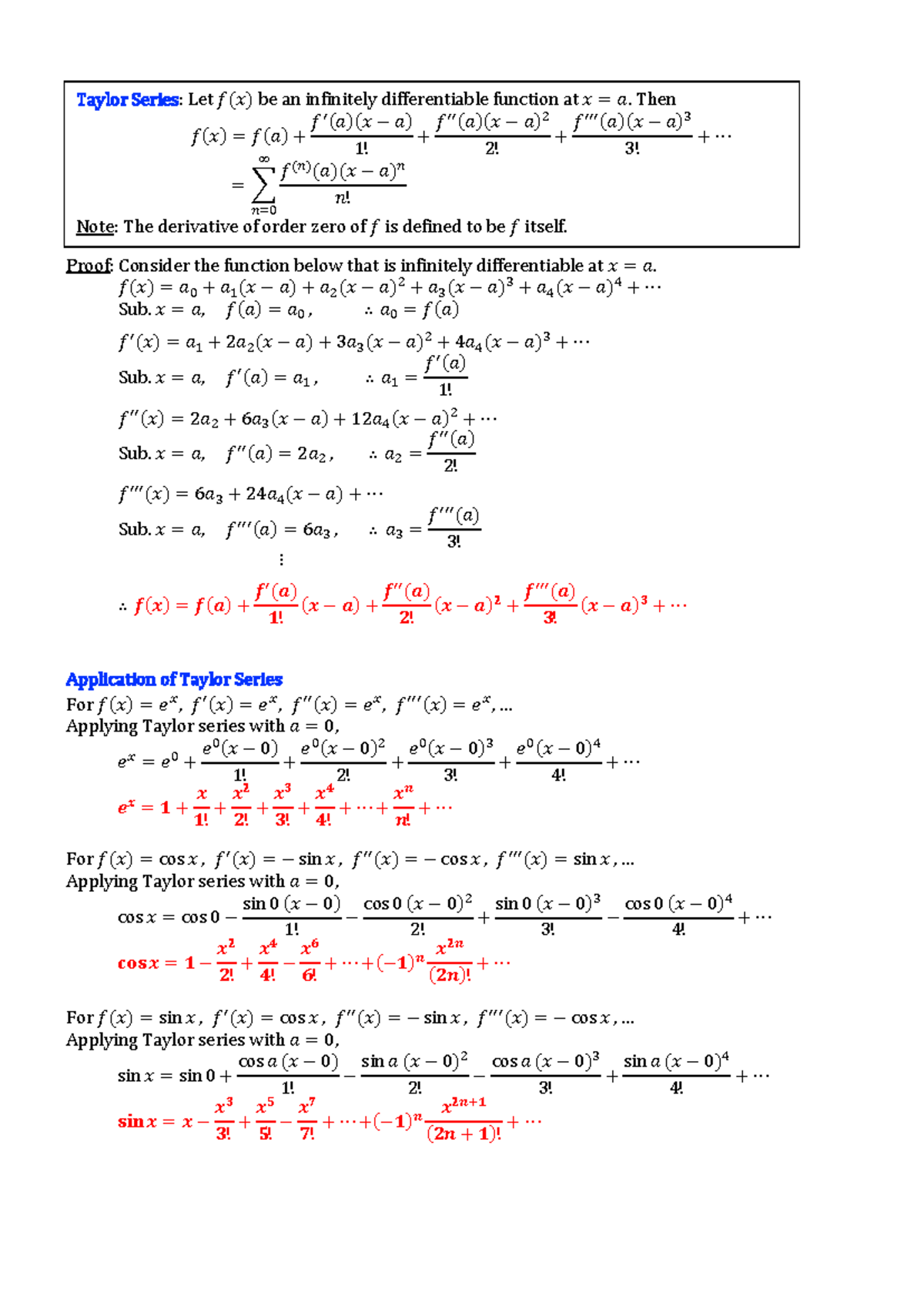 Proof of Taylor Series: Detailed Explanation and Applications - Studocu
