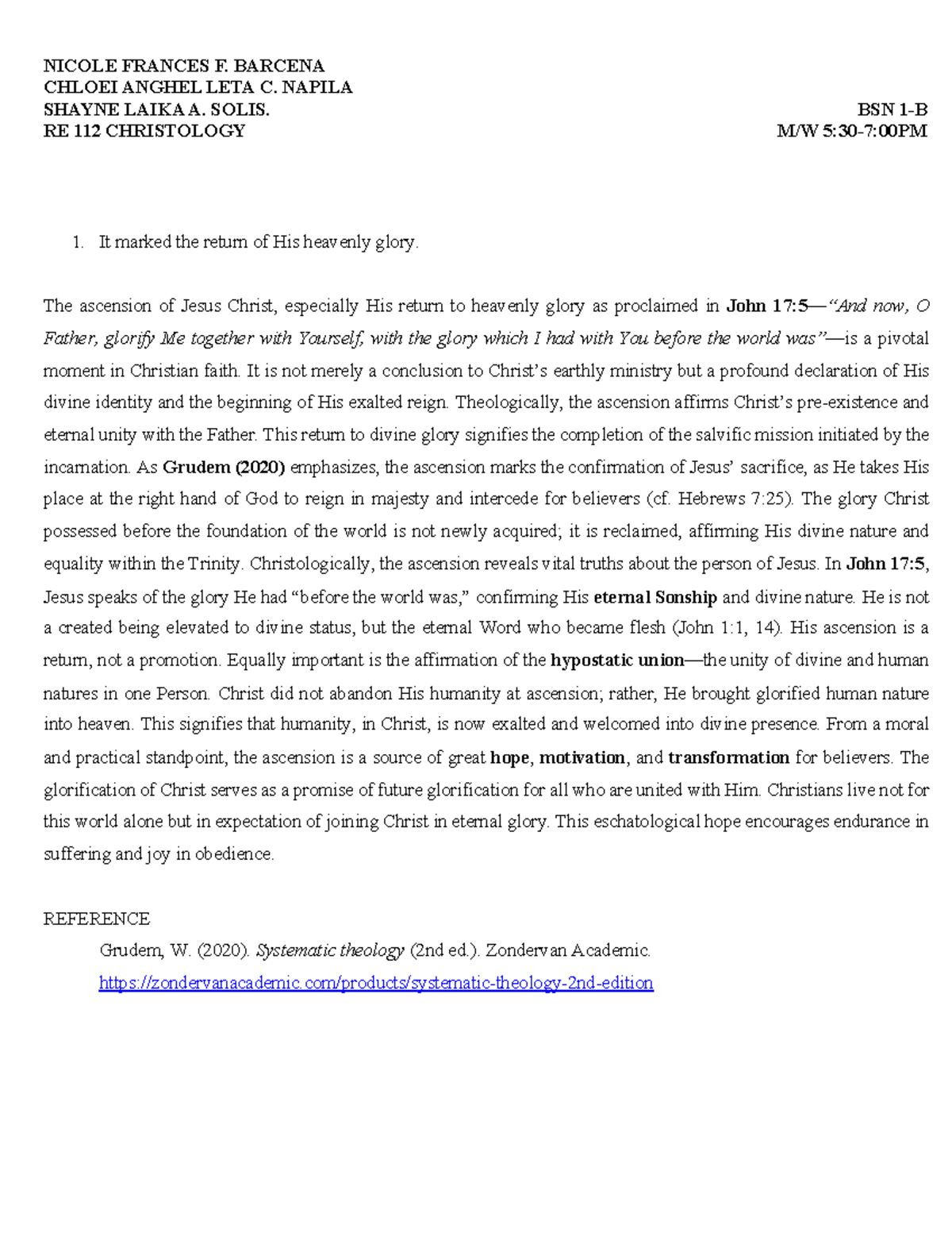 RE 112 Christology: The Significance of Christ's Ascension - Studocu