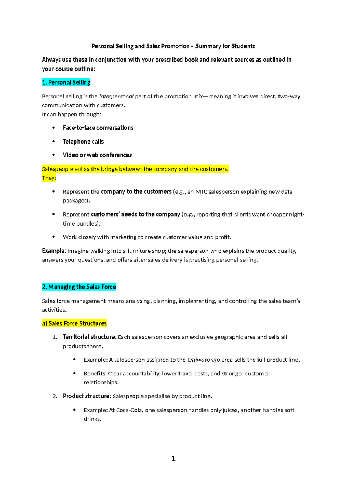 CHP 16 Personal Selling & Sales Promotion Summary for Students - Studocu