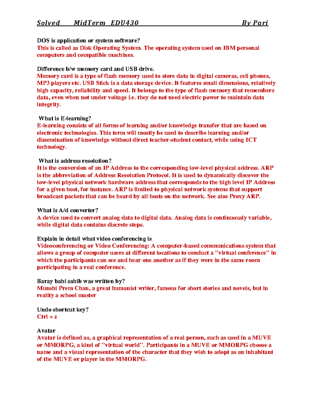 Edu430 Midterm MCQs & Subjective Answers: Key Concepts Overview - Studocu