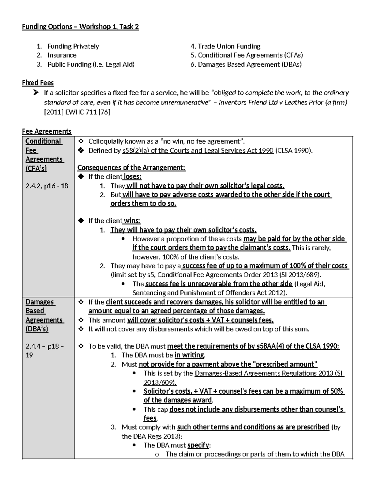 Civil Dispute Resolution: Funding Options Overview for Workshop 1 - Studocu