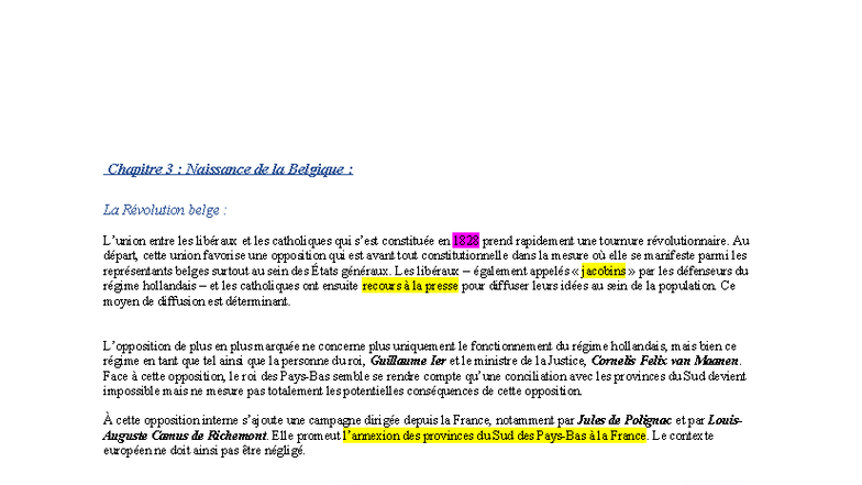 Synthèse du Chapitre 3 : La Révolution belge et ses enjeux (HIST 101 ...